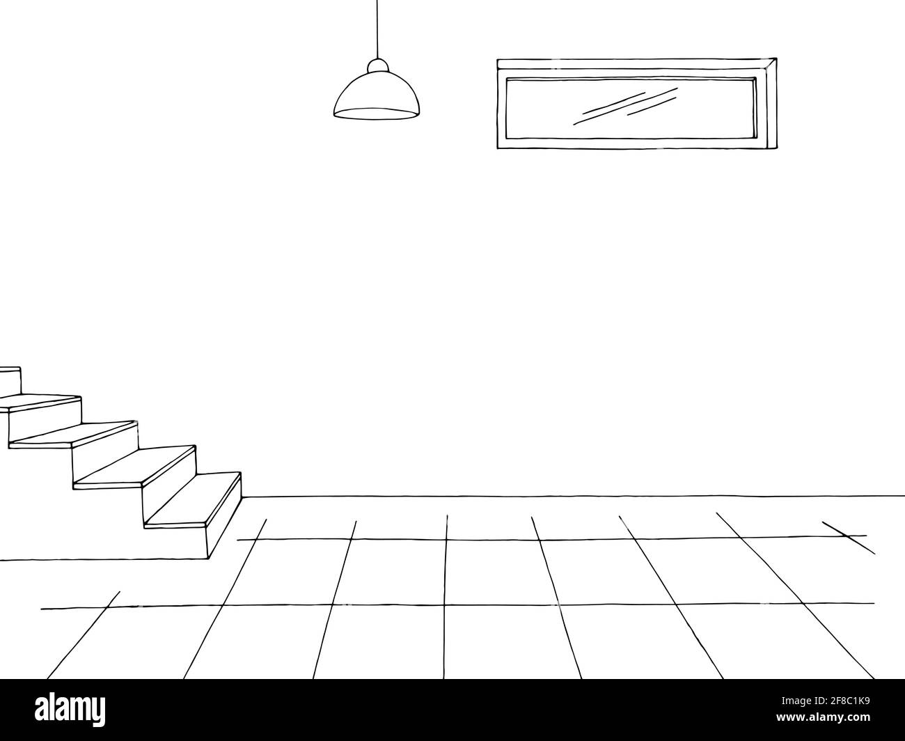 Basement interior graphic black white home interior sketch illustration ...