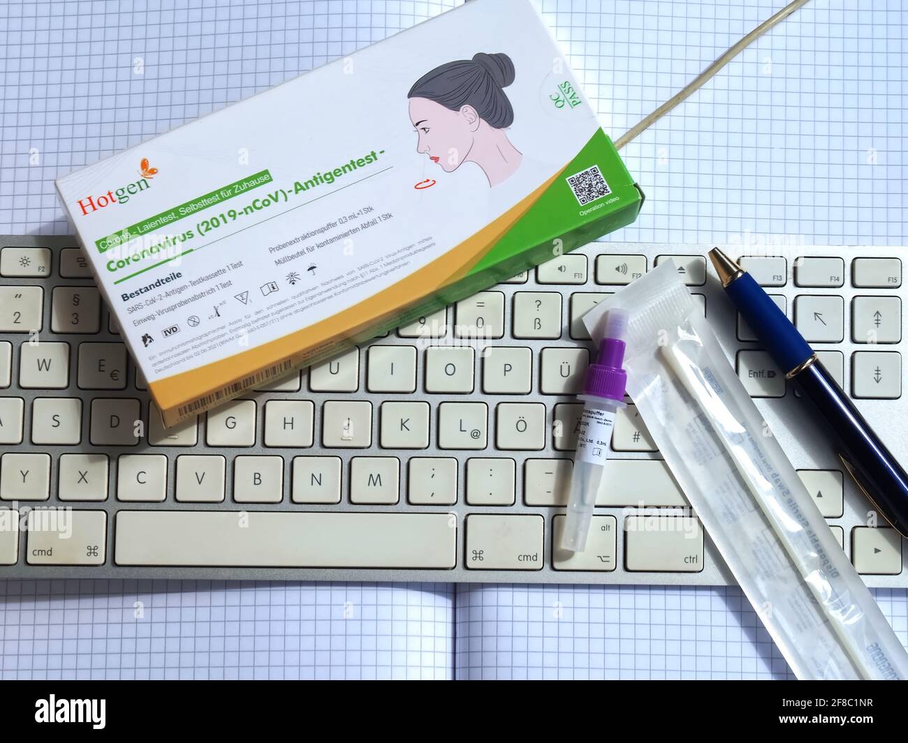 German hotgen Corona or Covid-19 home testing kit with a keyboard Stock ...