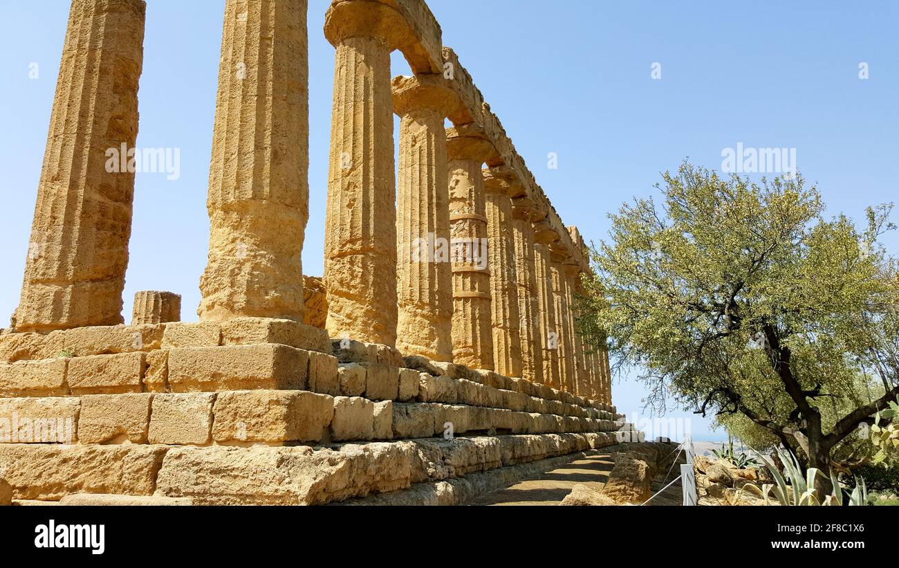 Low angle shot of the Valley of the Temples monument in Sicily, Italy ...