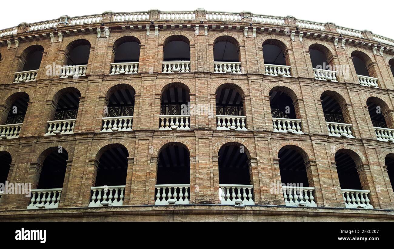 Low angle shot of the Bullring Arena of Valencia, Spain Stock Photo - Alamy