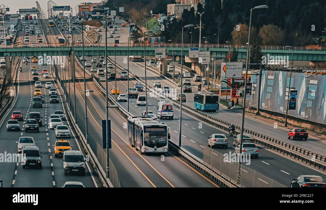 Istanbul, Turkey: March 15, 2018: Metrobus line in Istanbul in the ...