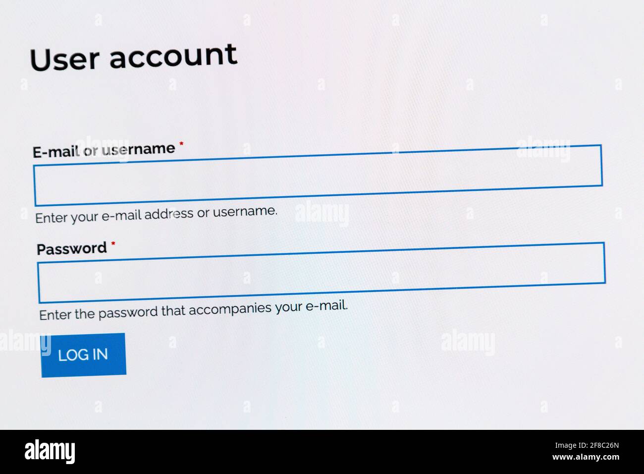 Standard Drupal CMS account login page with log in form on computer ...