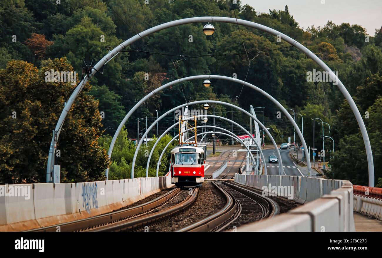 Prague, Czech: 02 July 2018: : high-speed tram line to the Barrandov ...