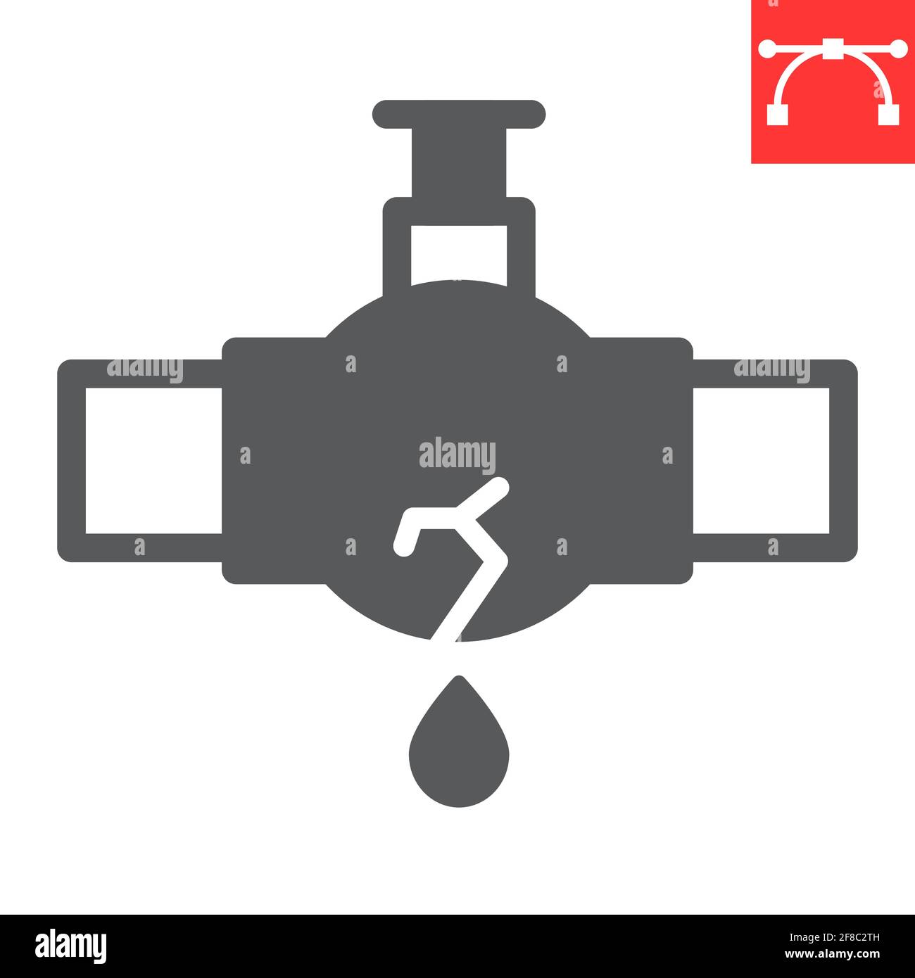 Burst oil pipe glyph icon, water leak and oil industry, burst pipe ...