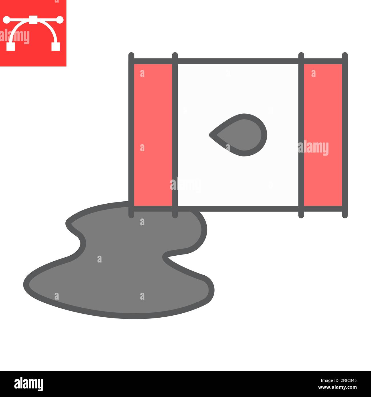 Oil spill color line icon, spilled oil and fuel, oil barrel leak vector ...