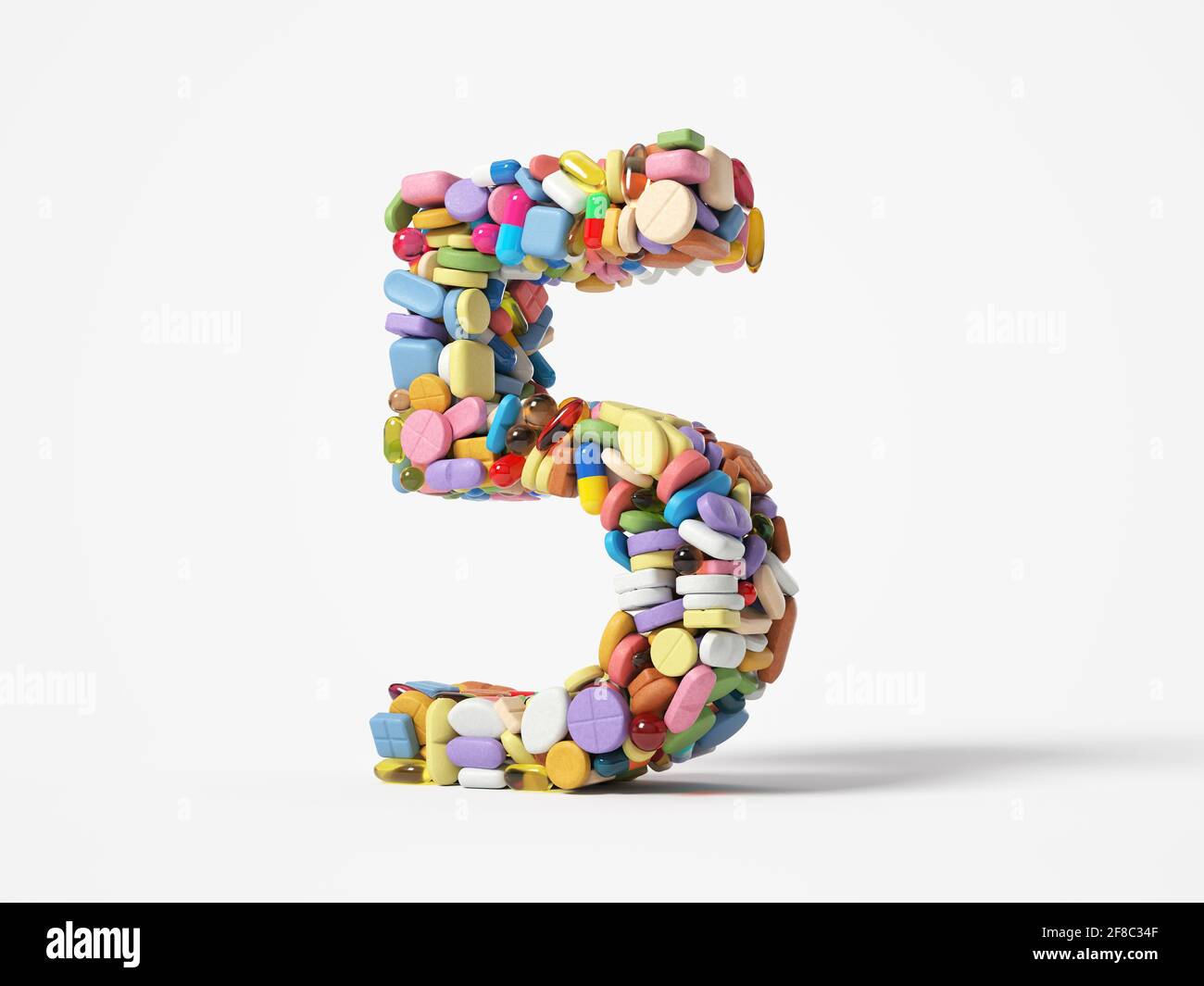 different pills stack in shape of number 5. suitable for medicine ...