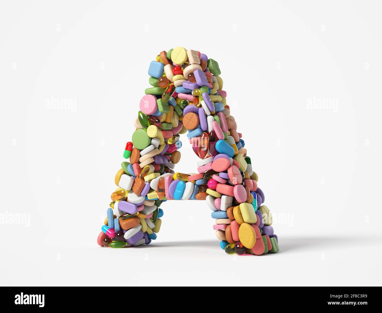 different pills stack in shape of letter A. suitable for medicine ...