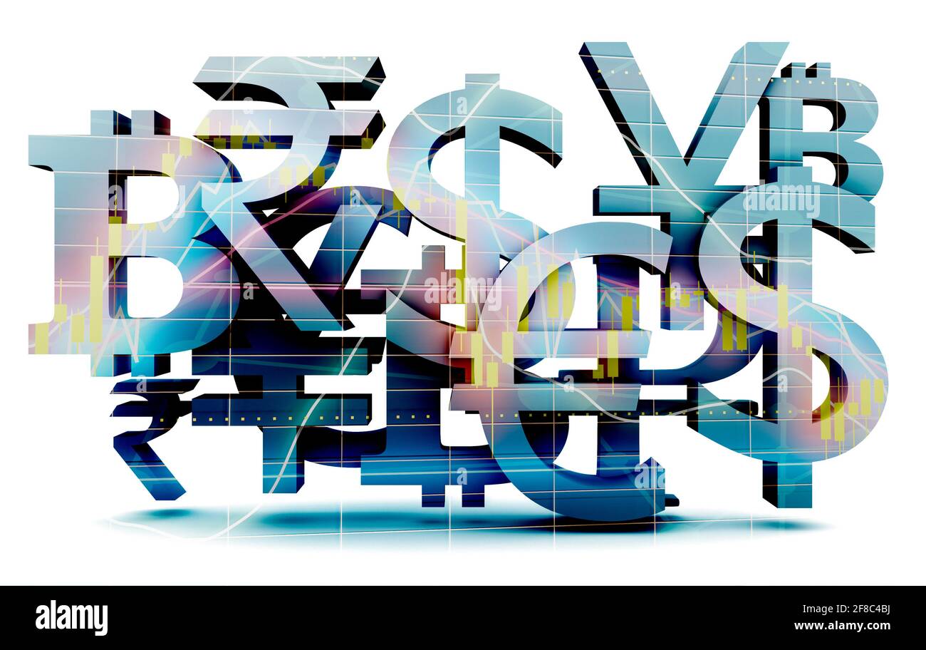 Currency symbols collage relative to trading. 3D rendering Stock Photo ...
