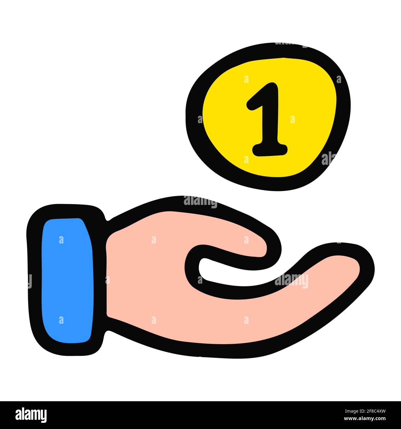 person hand under the coin person hand under the coin hand drawn doodle ...