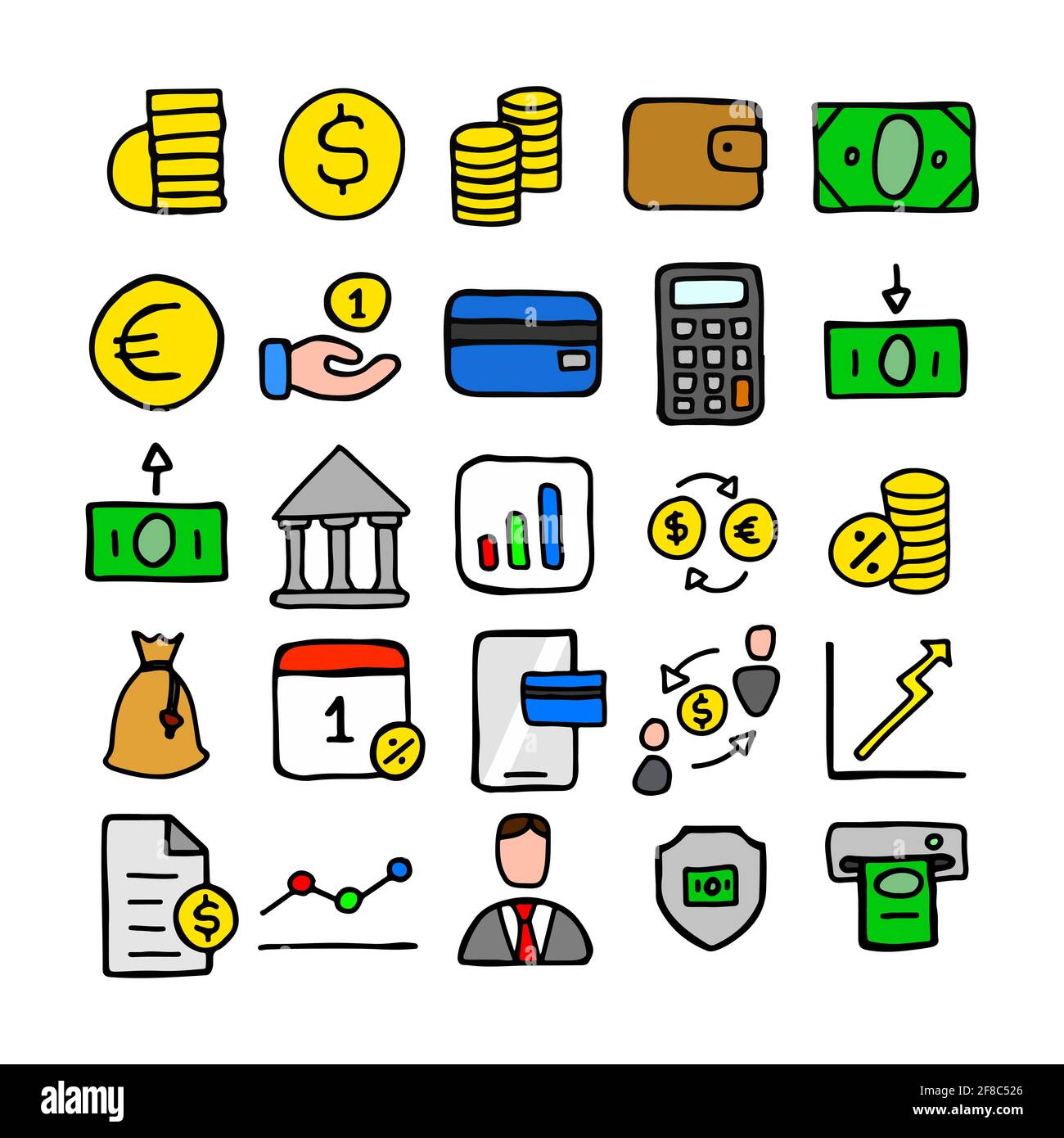 Financial and banking icons concept hand drawn doodle isolated Stock ...