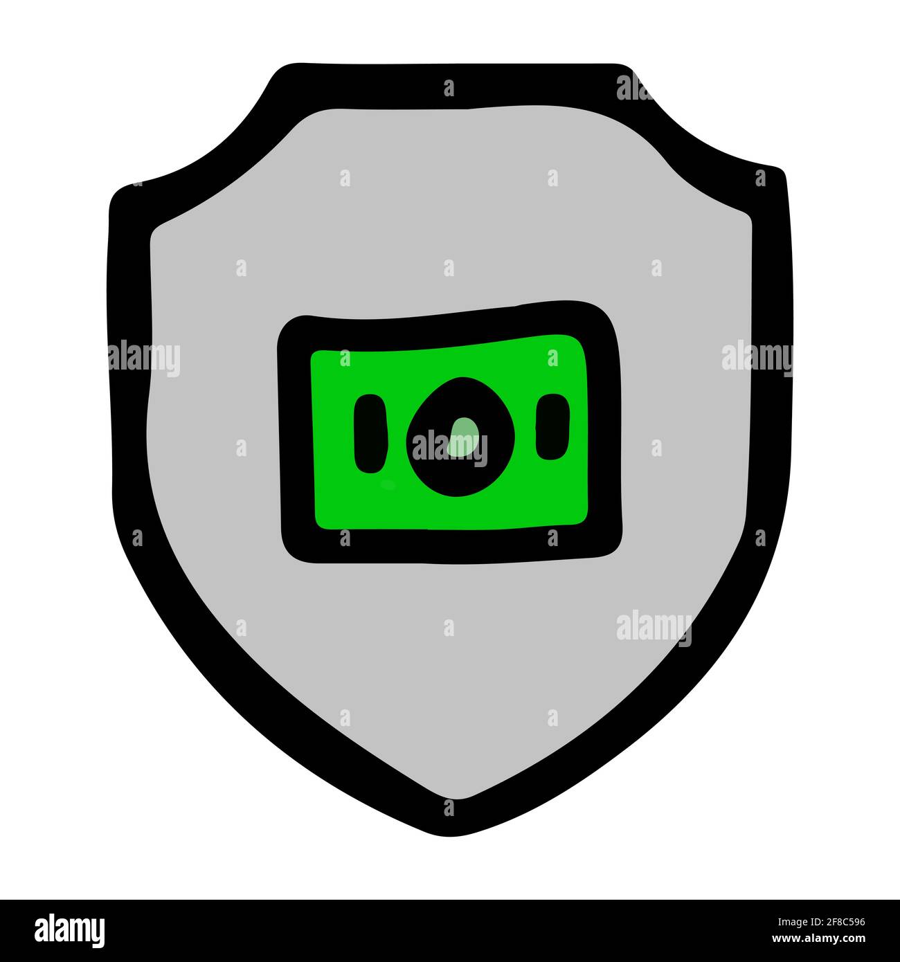 Cash protection concept with shield and banknote hand drawn doodle ...