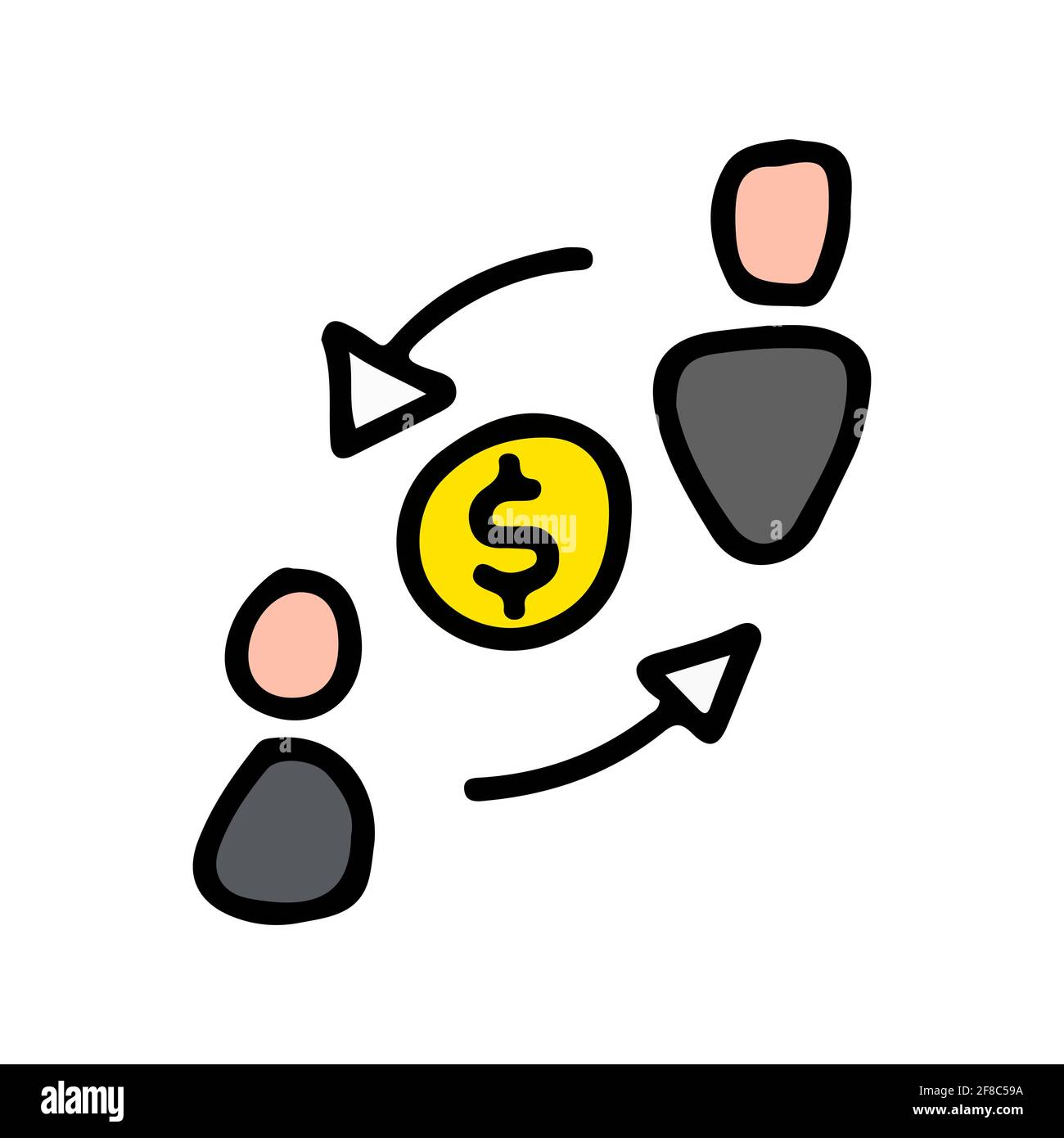 The concept of currency exchange among persons hand drawn doodle ...