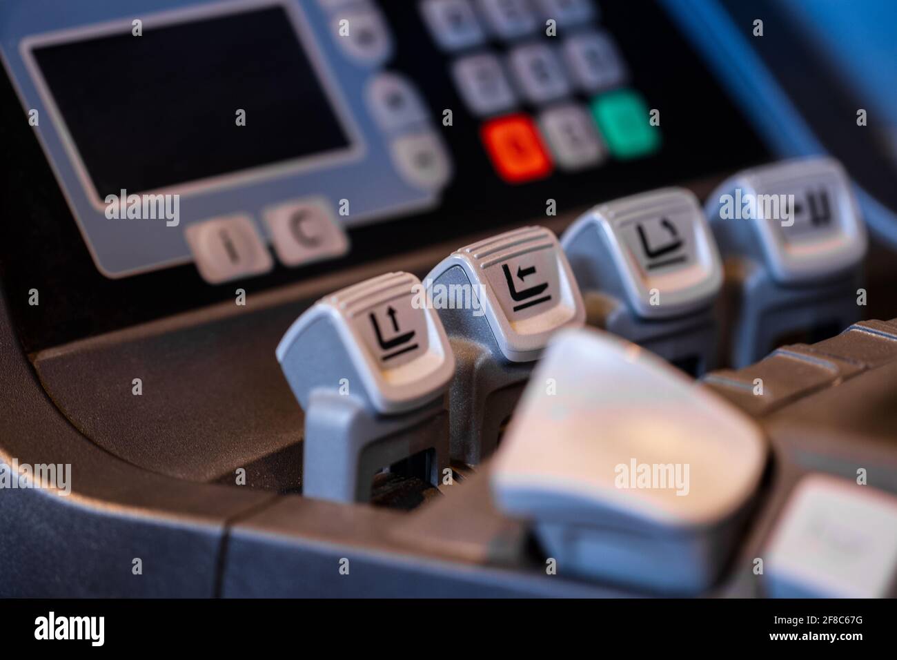 Electric forklift buttons and control panel close up view. Detail image ...