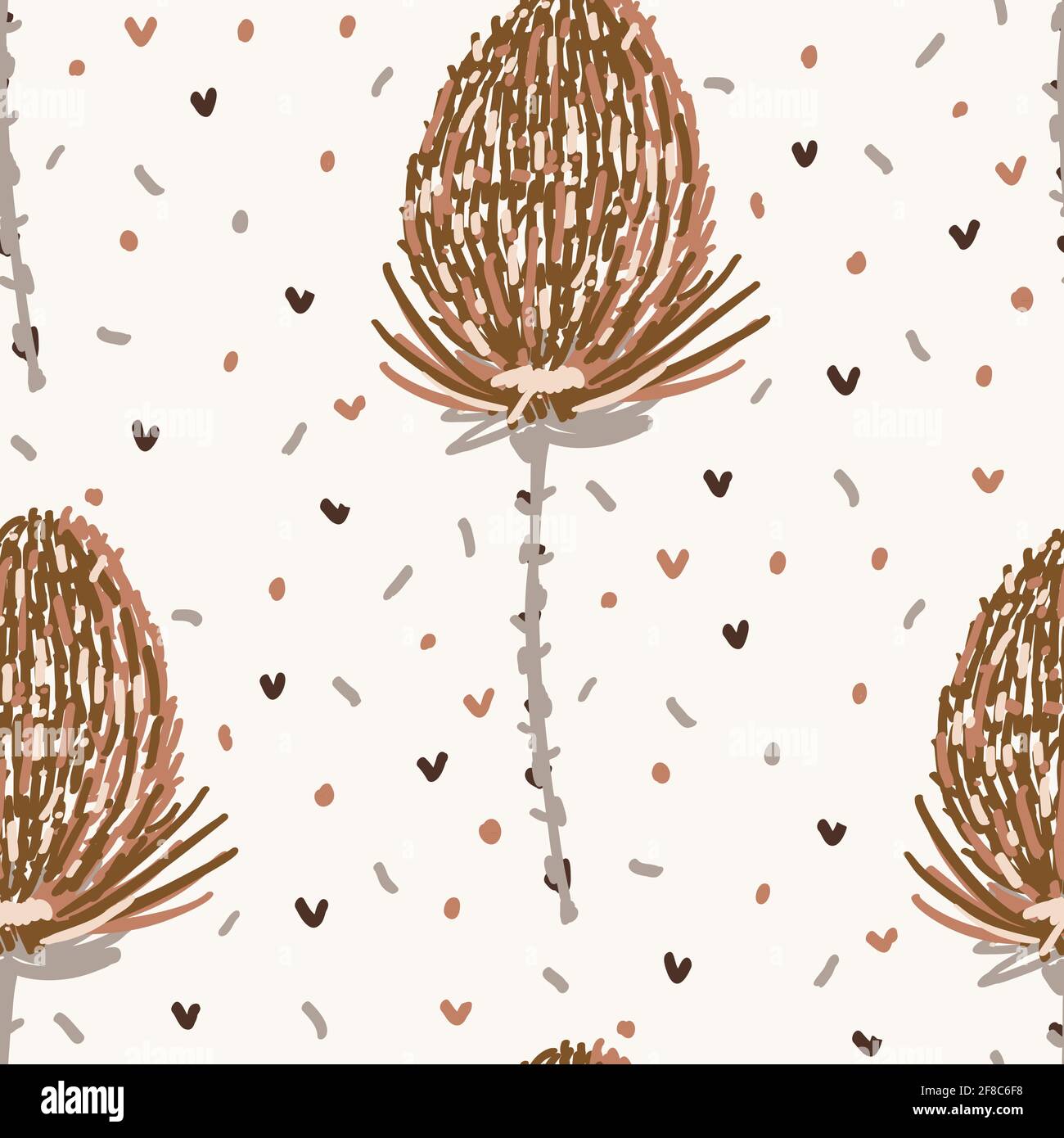 Seamless Minimalist Doodle Floral Pattern Background Calm Boho Earthy Tone Color Wallpaper 