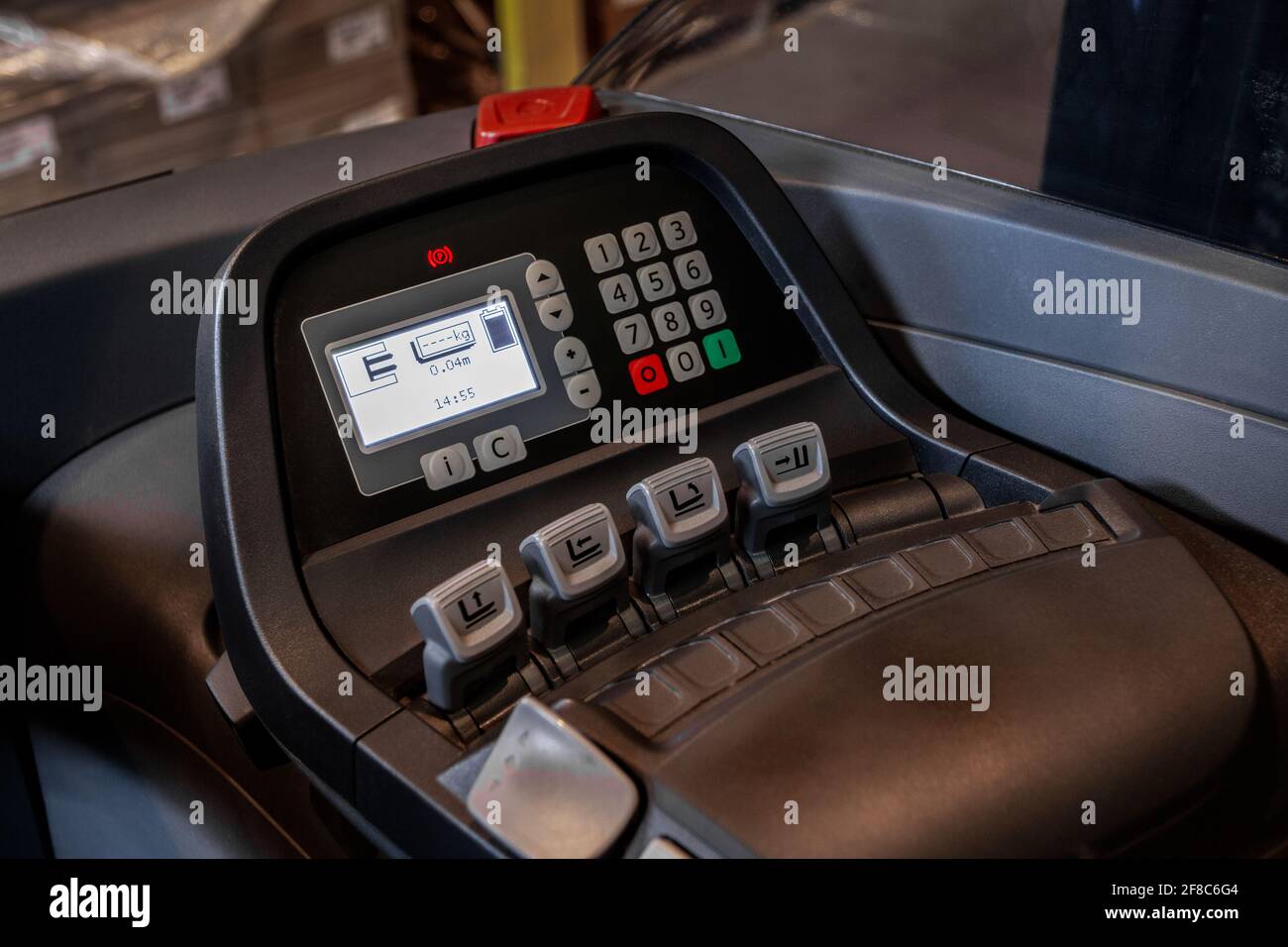 Electric forklift buttons and control panel close up view. Detail image ...