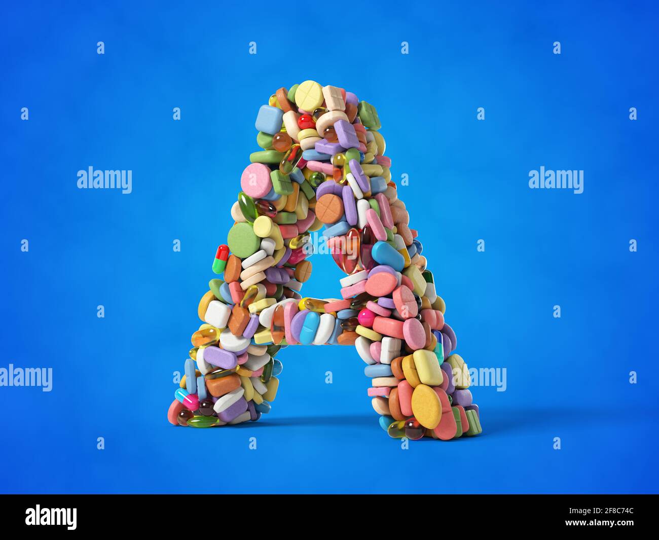 different pills stack in shape of letter A. suitable for medicine ...