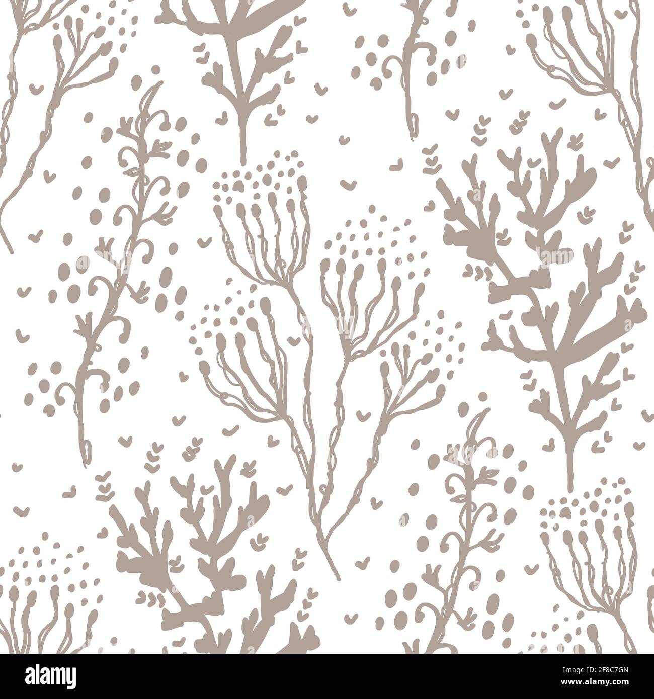 Seamless Minimalist Doodle Floral Pattern Background Calm Boho Earthy Tone Color Wallpaper