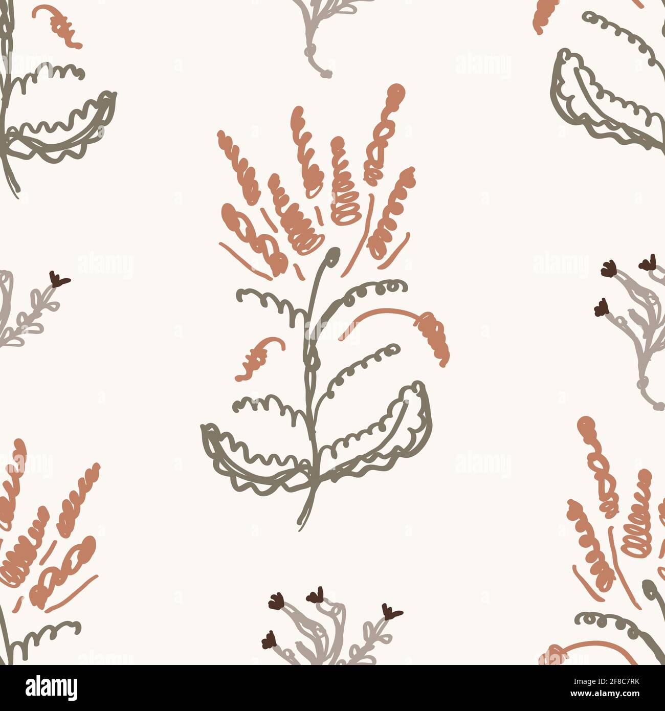 Seamless minimalist doodle floral pattern background. Calm boho earthy ...