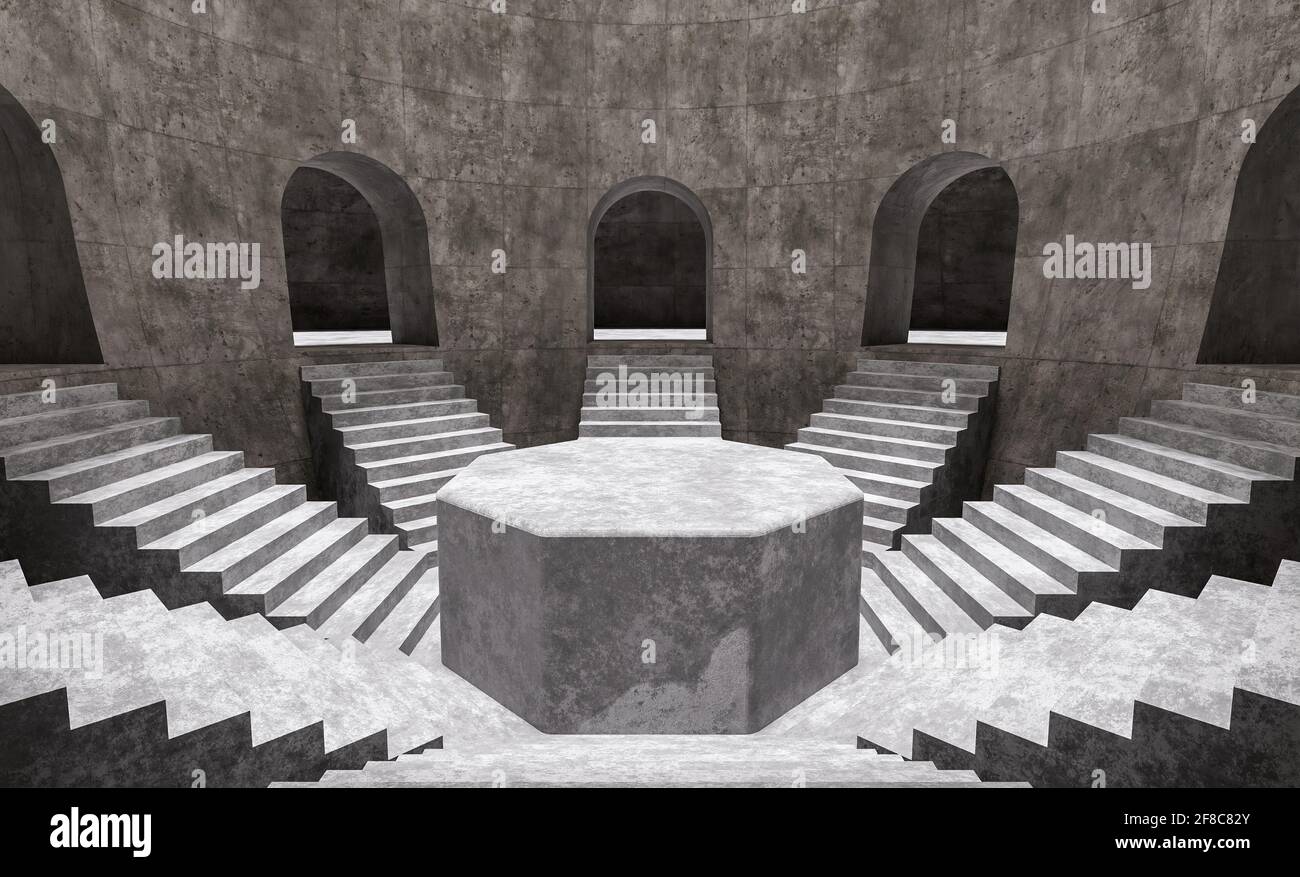 minimal product podium with stairs inside a room Stock Photo - Alamy