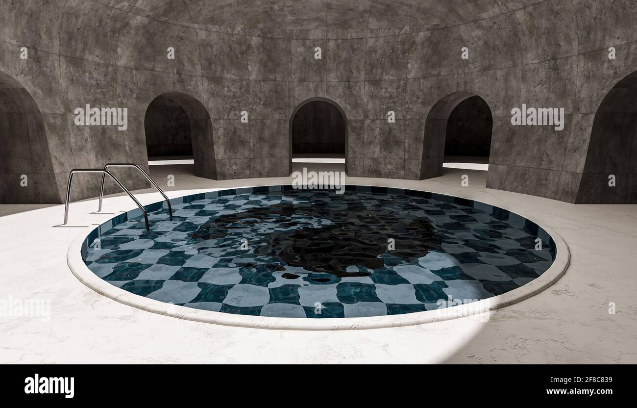 round swimming pool in a empty room Stock Photo - Alamy