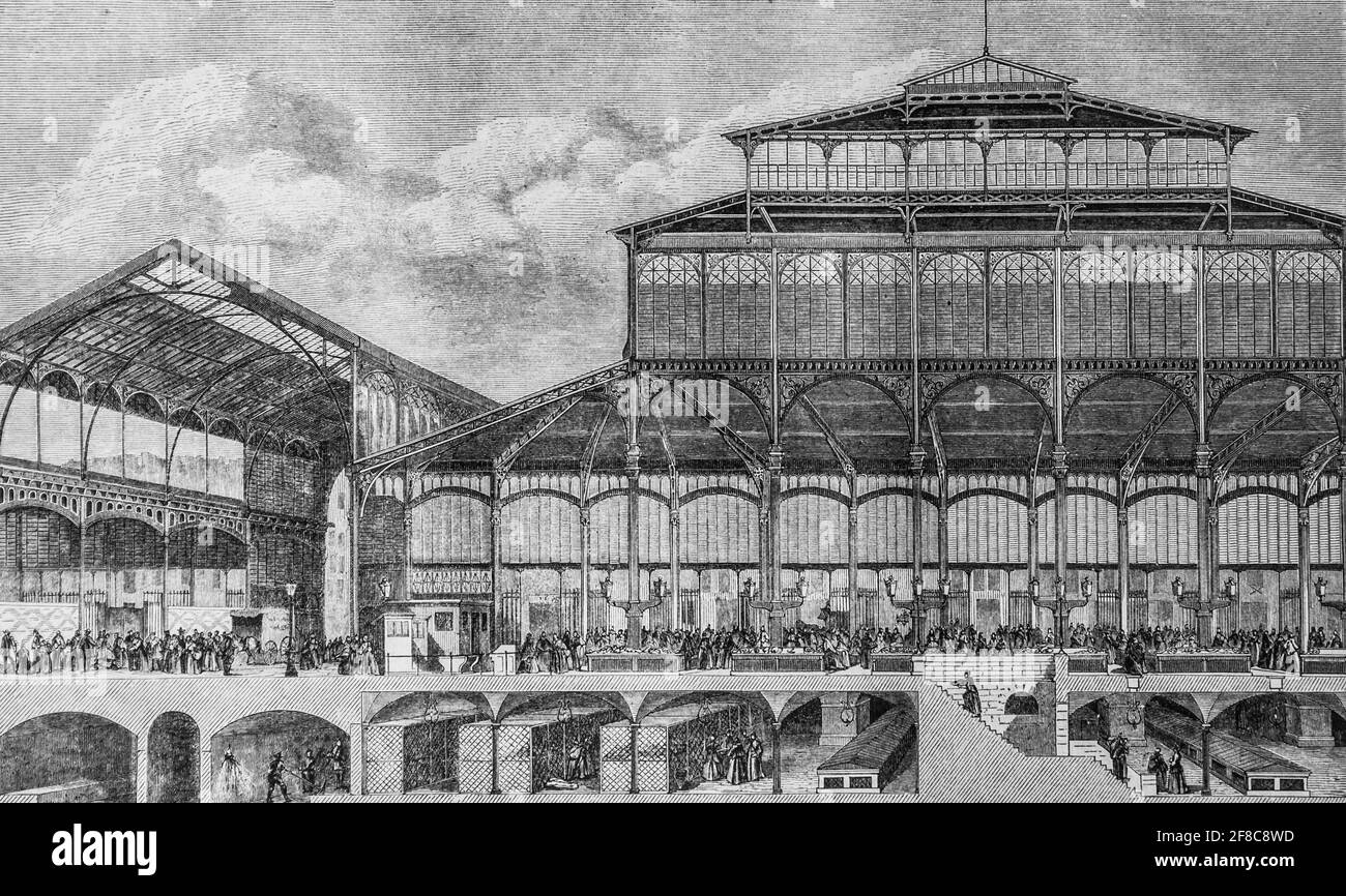 Paris gravure halles Black and White Stock Photos & Images - Alamy