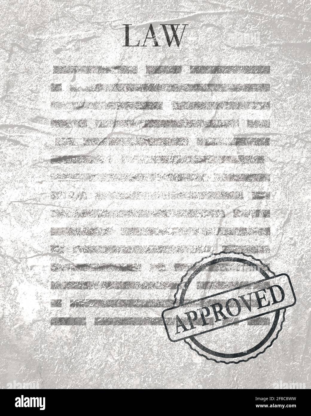 Illustration of a Approved Paper Document with Stamps. Law header text ...