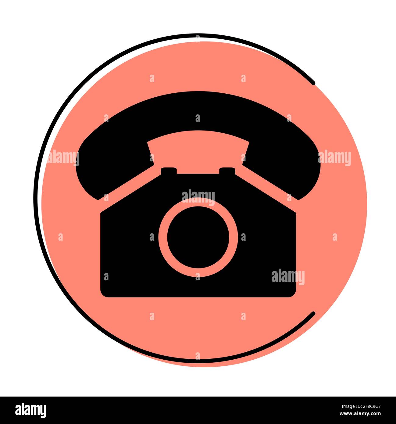 Old phone in red circle flat icon isolated on white background. Hotline ...