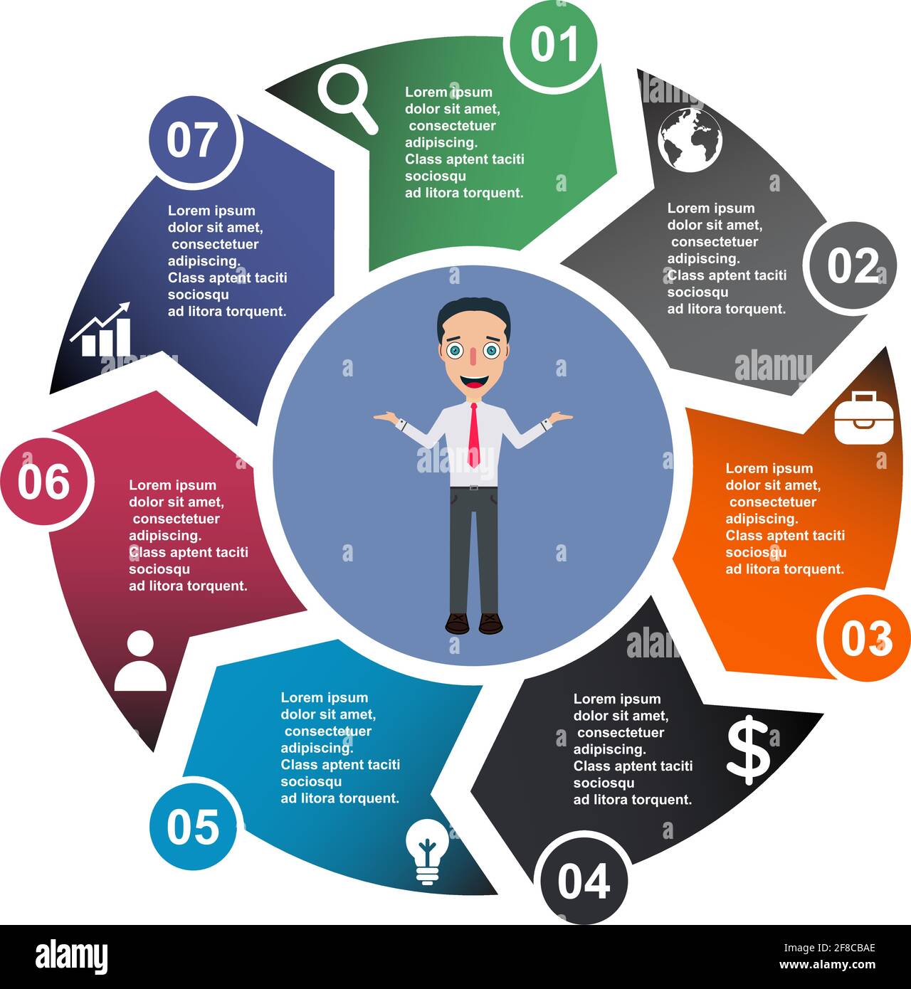7 step vector element in seven colors with labels, infographic diagram ...