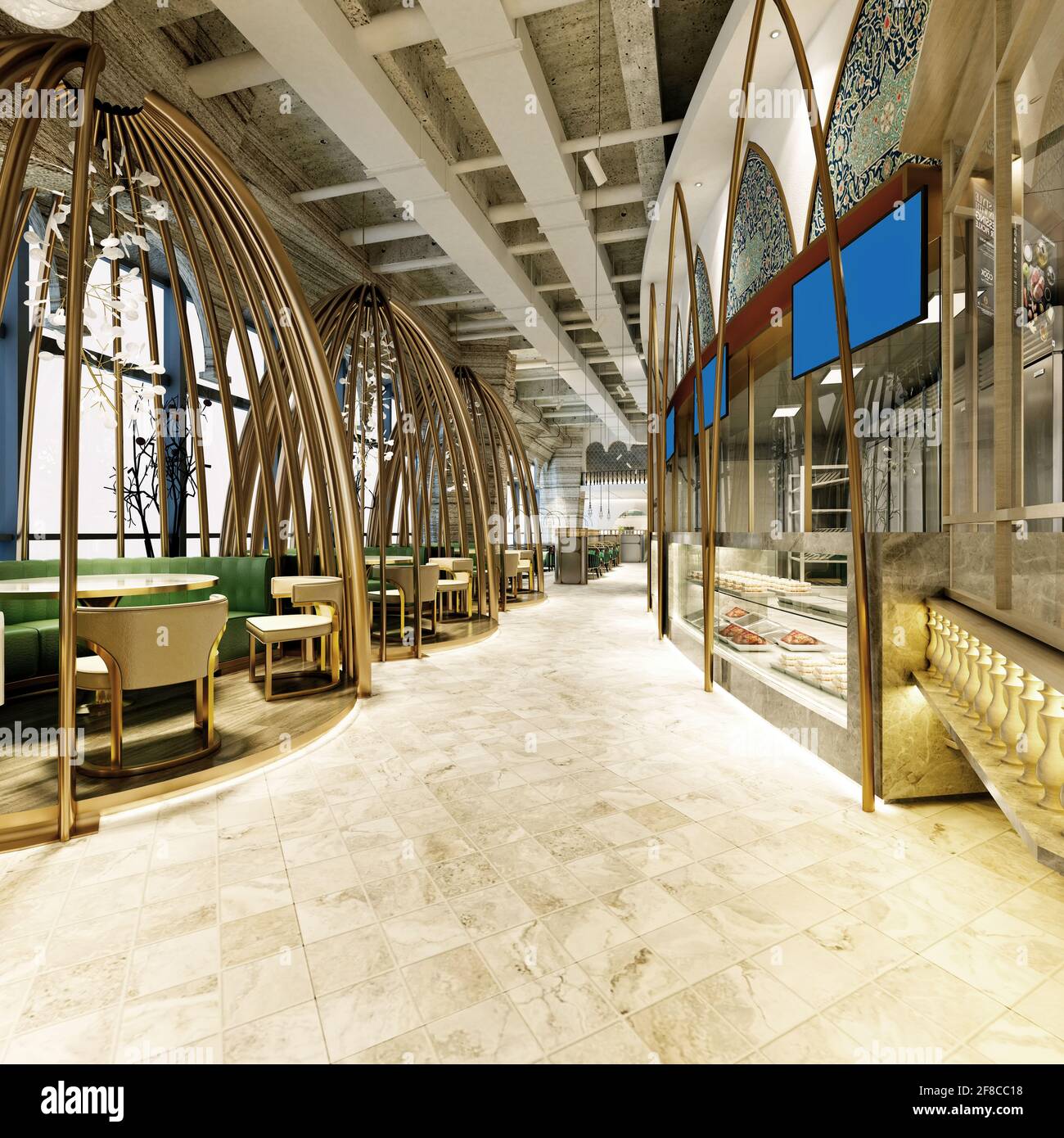 3d render of luxury restaurant cafeteria Stock Photo - Alamy