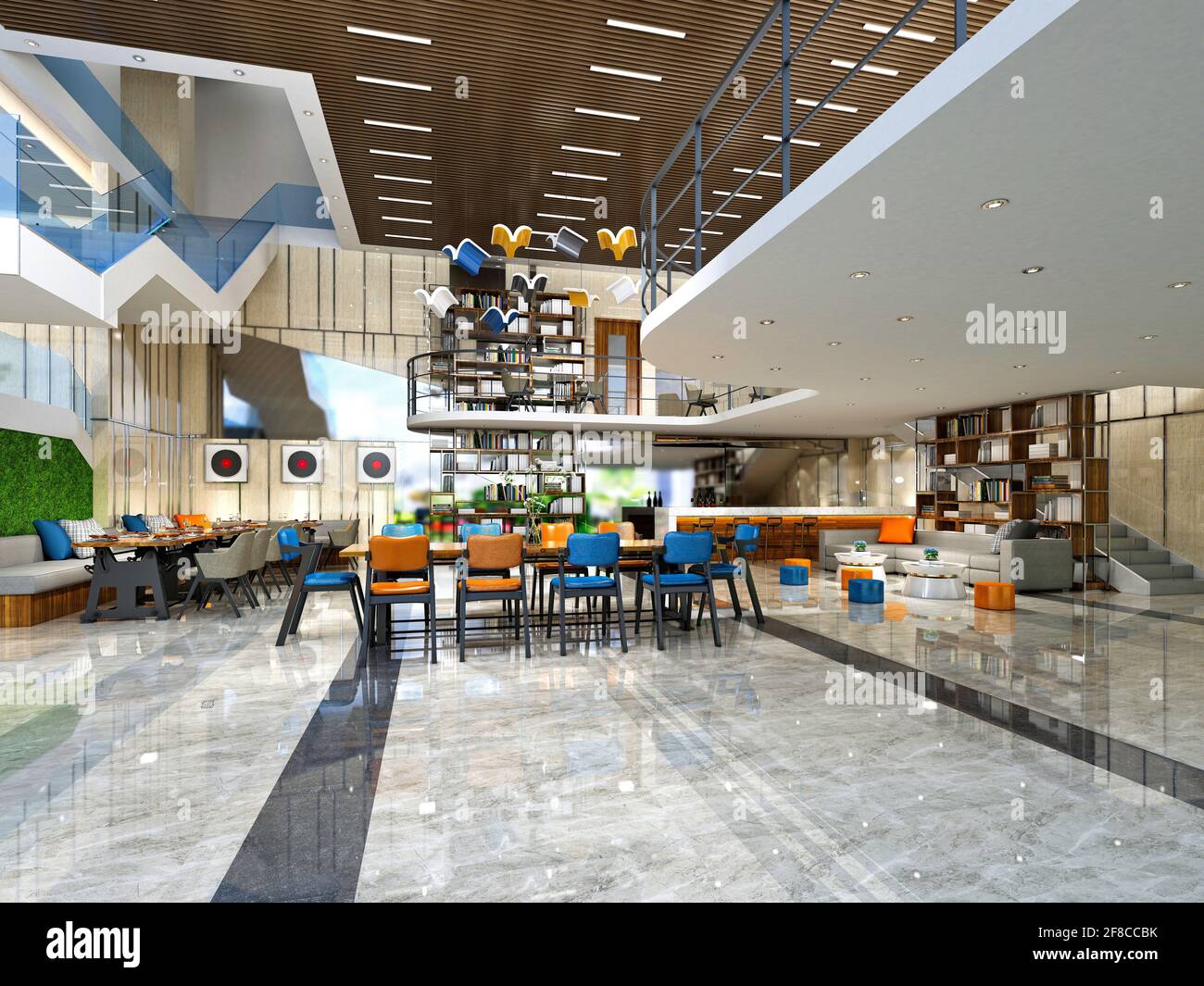 3d render of luxury restaurant cafeteria Stock Photo - Alamy