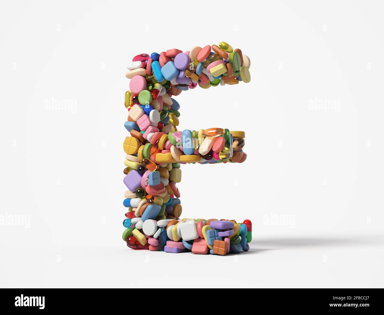 different pills stack in shape of letter E. suitable for medicine ...