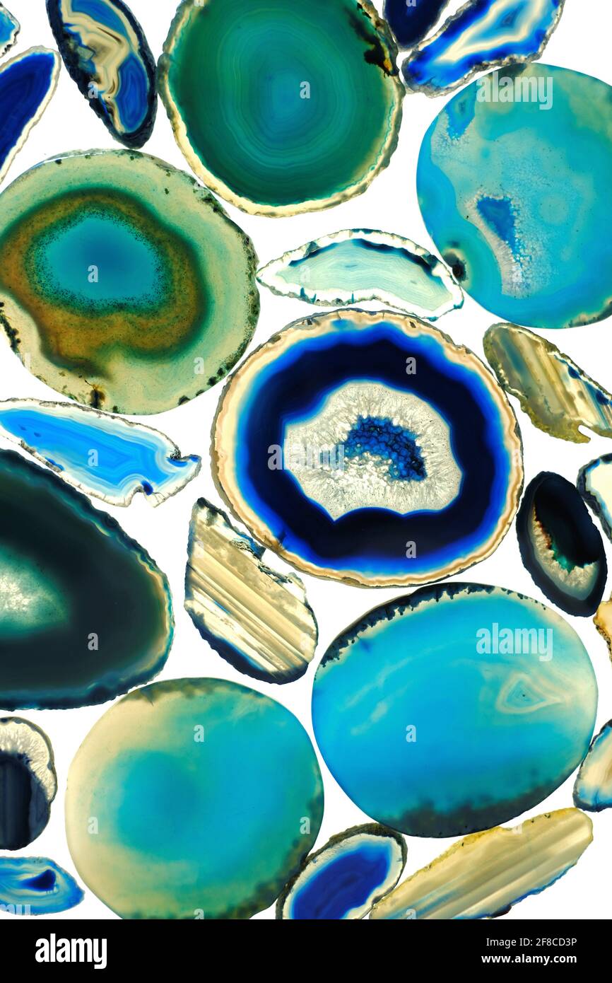 Agate Stone Pattern. Agates blue and green isolated on white background ...