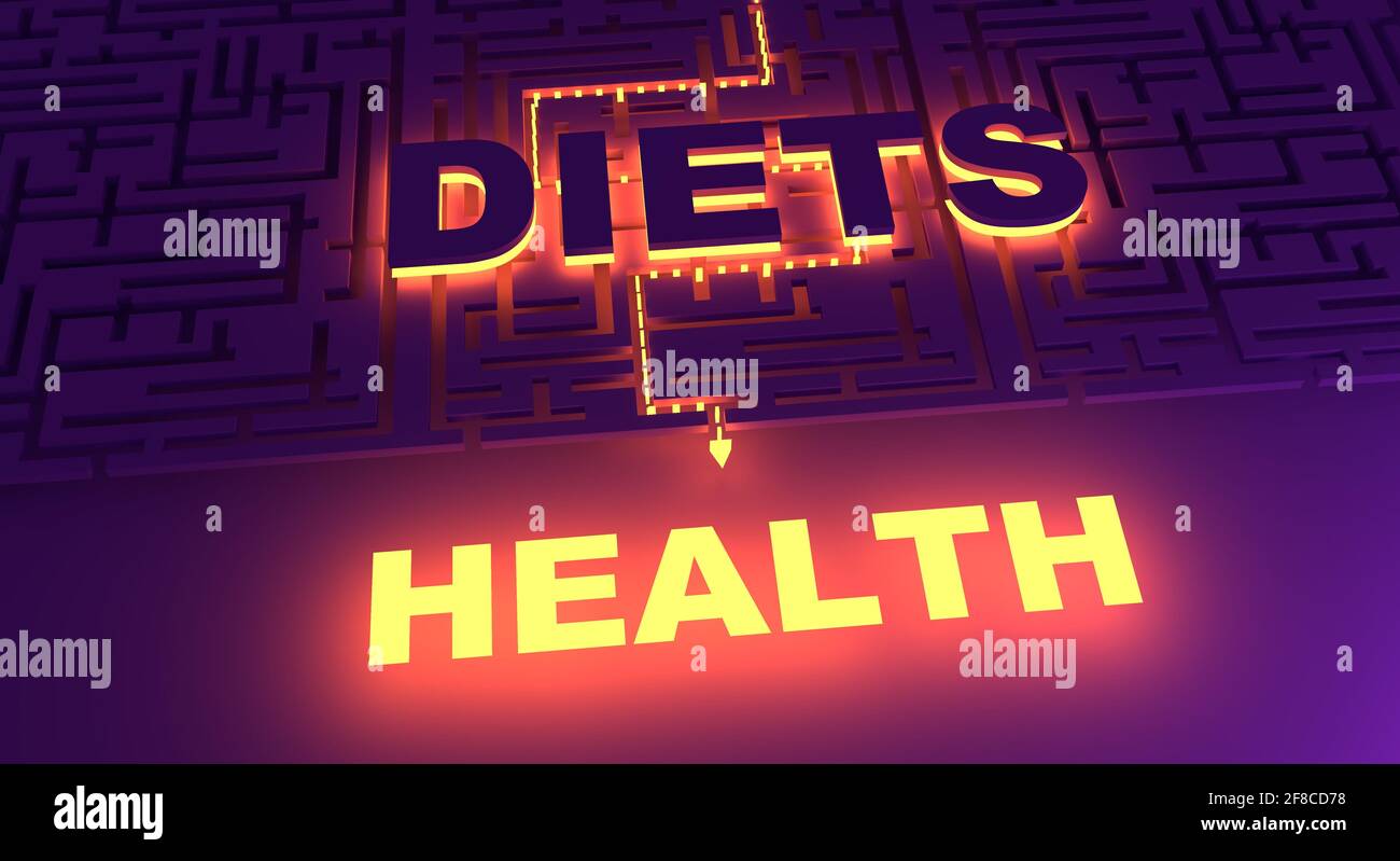 Healthy food and dieting concept. Illuminated path across rectangle ...