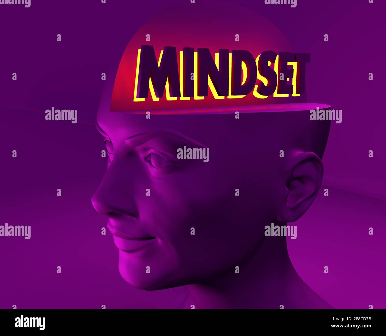 Open minded woman with mindset word in head. 3D rendering Stock Photo ...