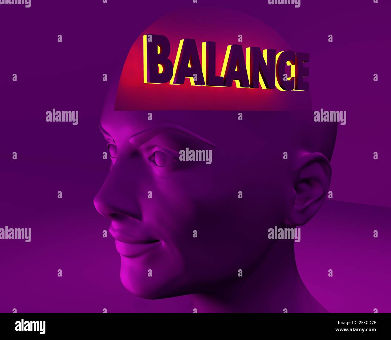 Open minded woman with balance word in head. 3D rendering Stock Photo ...