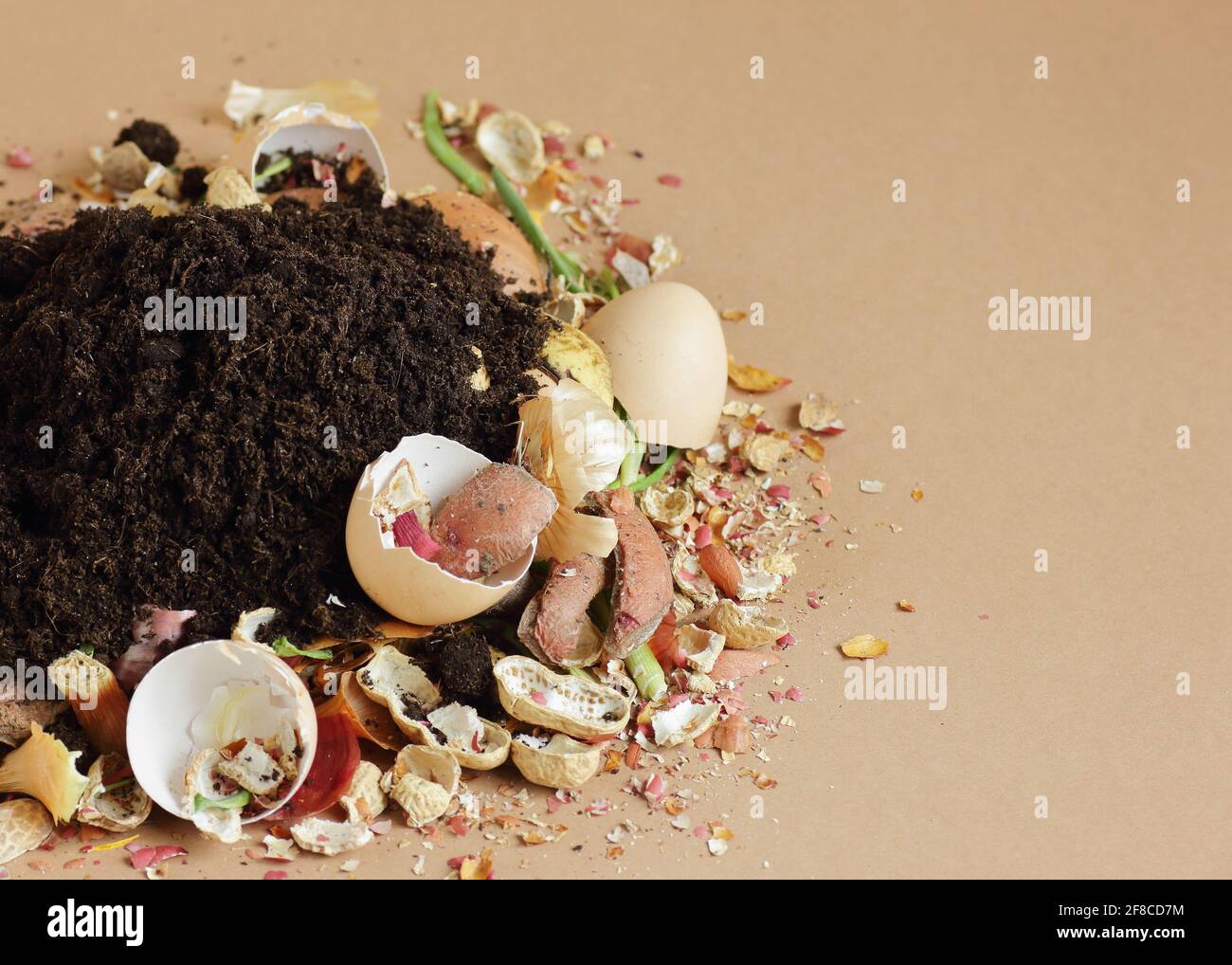 Organic waste, heap of biodegradable vegetable compost with decomposed ...