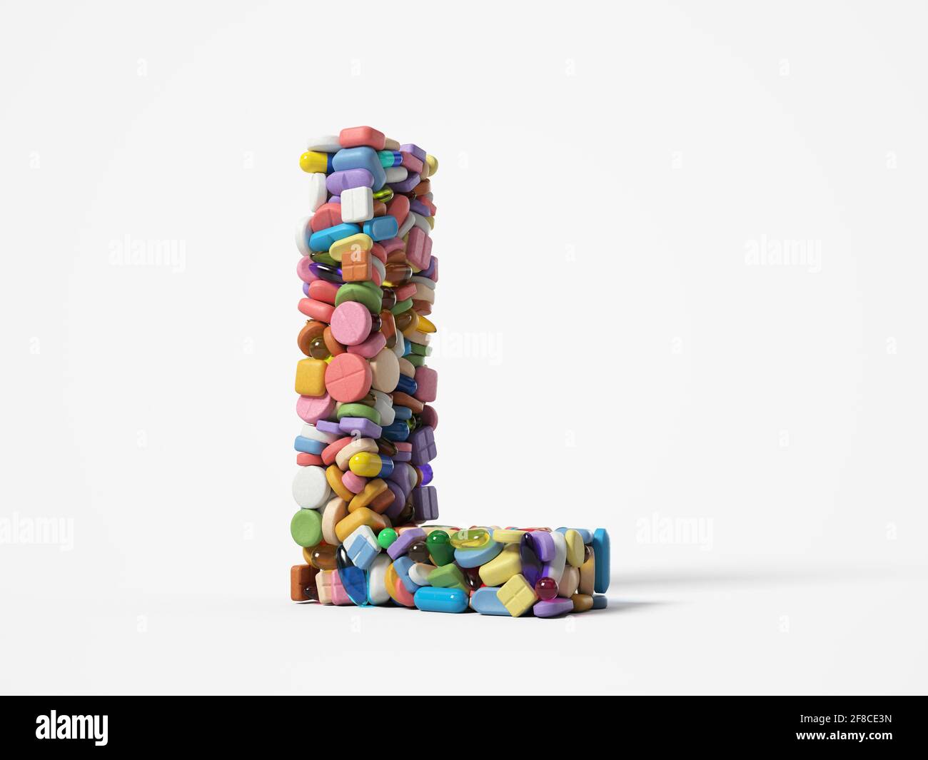 different pills stack in shape of letter L. suitable for medicine ...