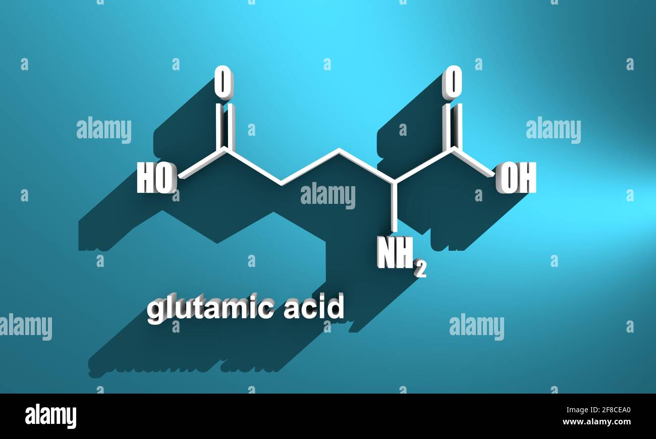 Amino acid. Glutamic acid structural formula. 3D rendering. Infographic ...