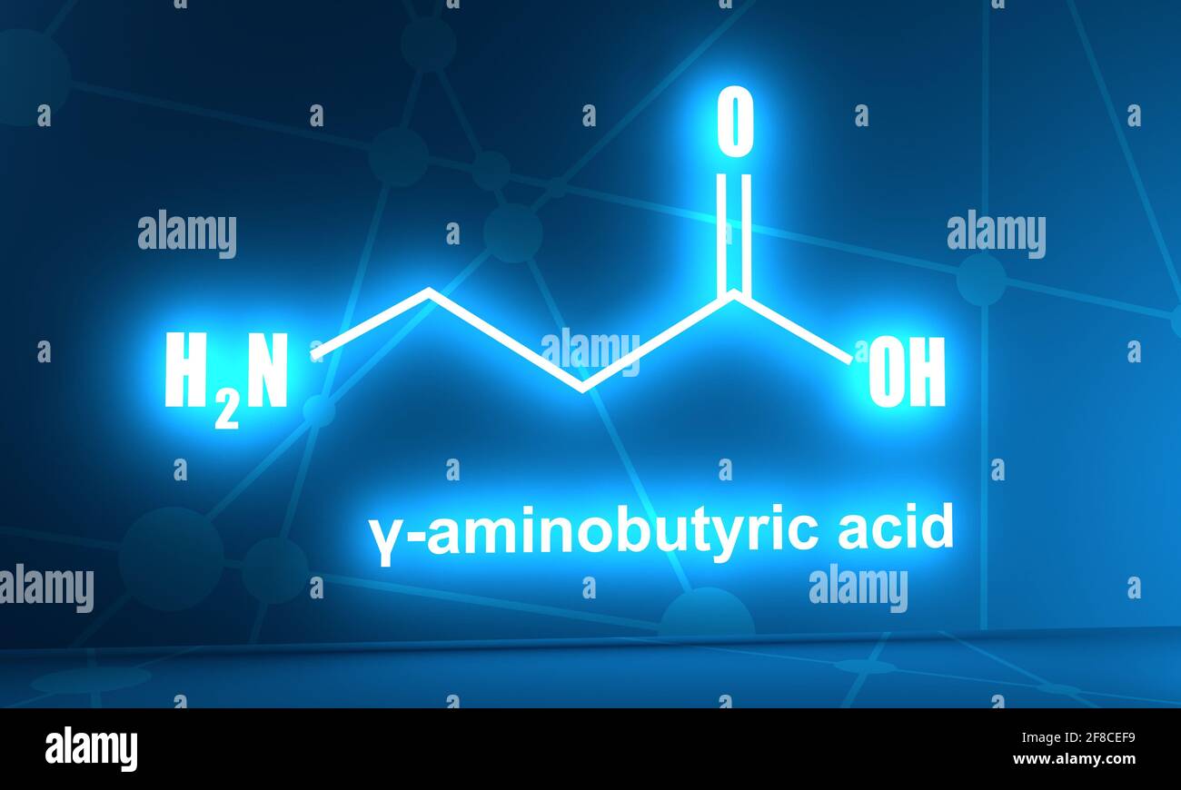 Medical illustration. Chemical formula of gamma-Aminobutyric acid. 3D ...