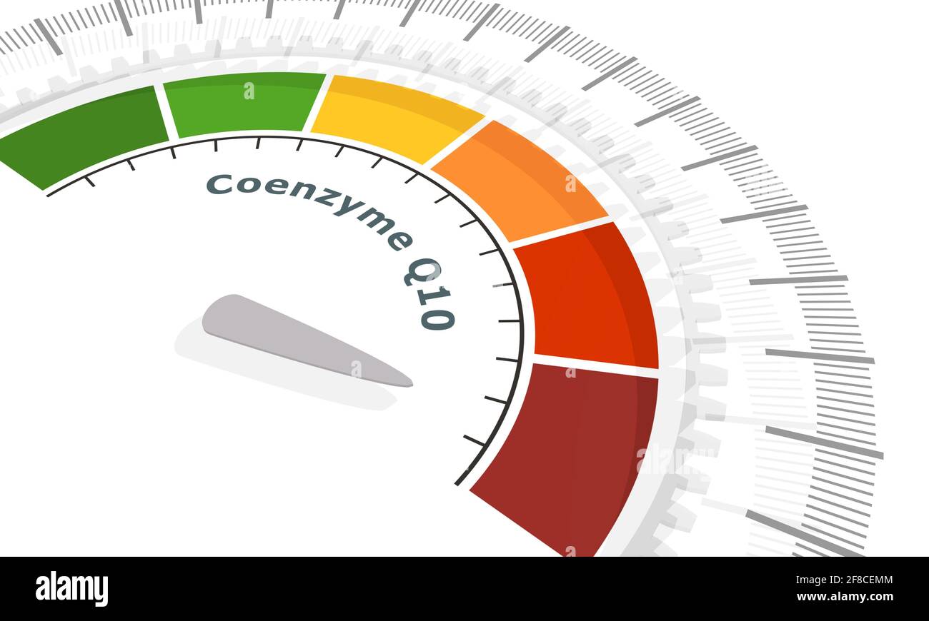 Scale with arrow. The Coenzyme Q10 measuring device. Sign tachometer ...