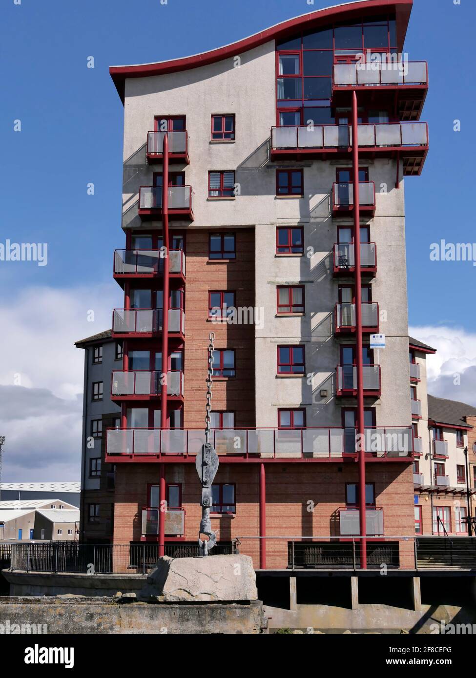 public art work in front of riverside apartment block, Ayr,Scotland,UK ...