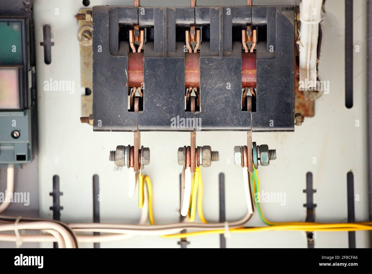 The old manual switch of disconnecting the voltage in the transformer ...
