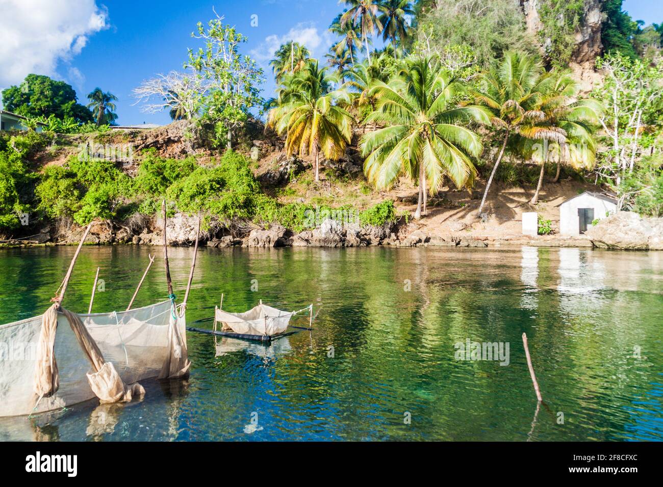 Fishing traps at the mouth of Rio Miel near Baracoa, Cuba Stock Photo ...