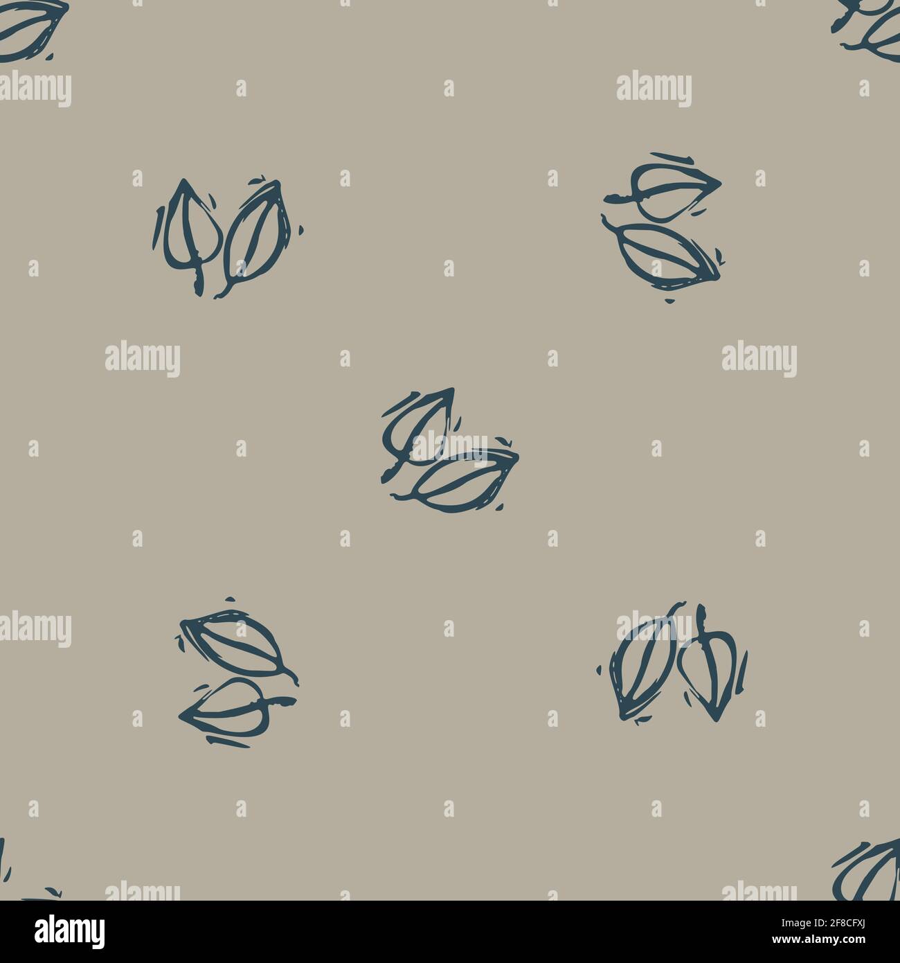 Handmade carved forest leaf block print seamless pattern. Rustic ...