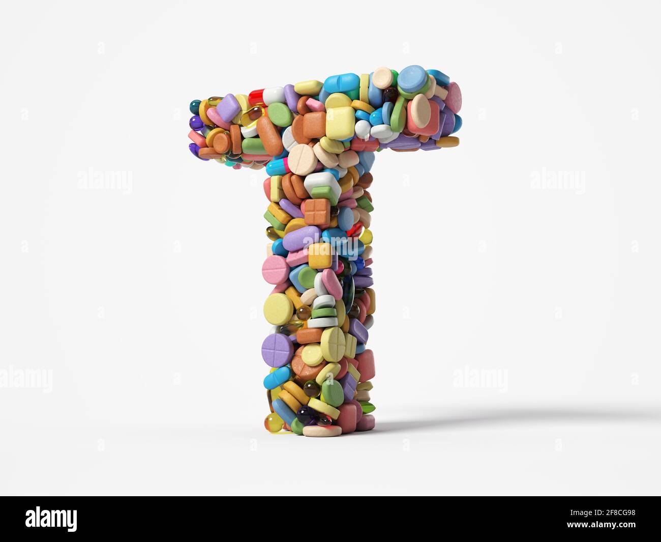 different pills stack in shape of letter T. suitable for medicine ...