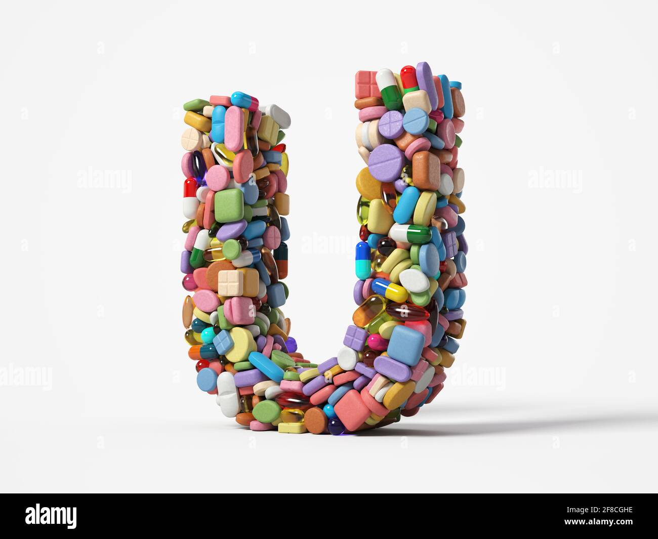 different pills stack in shape of letter U. suitable for medicine ...