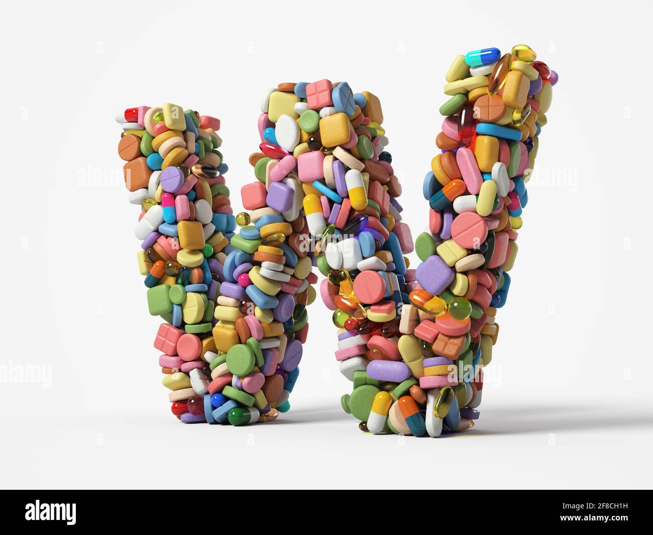 different pills stack in shape of letter W. suitable for medicine ...