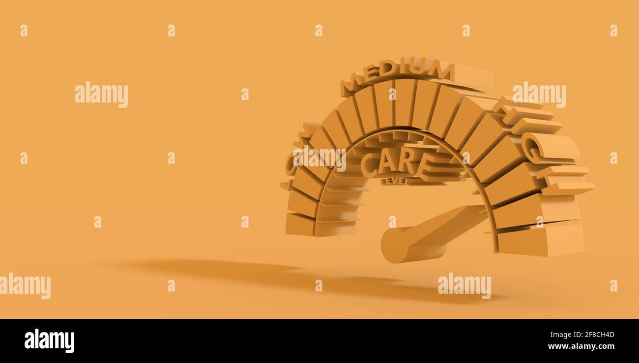 Scale with arrow from low to high. The care level measuring device icon ...