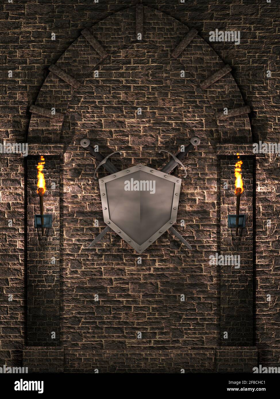 Arch with swords and shield Stock Photo - Alamy