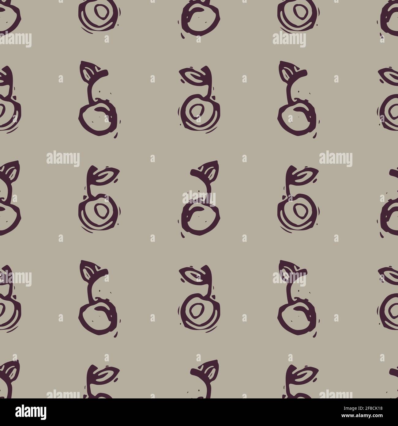 Handmade carved garden cherry fruit block print seamless pattern ...